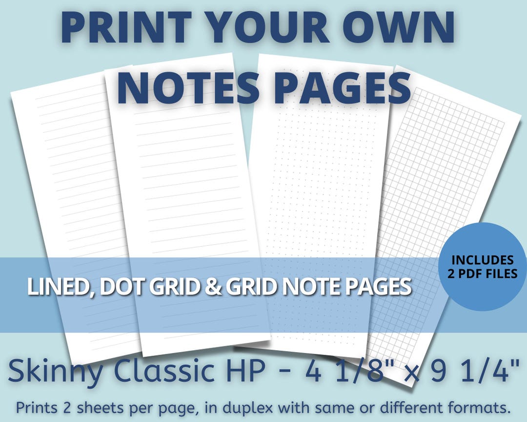 Skinny Classic Size Printable Planner Notes Pages Refill for Lined ...