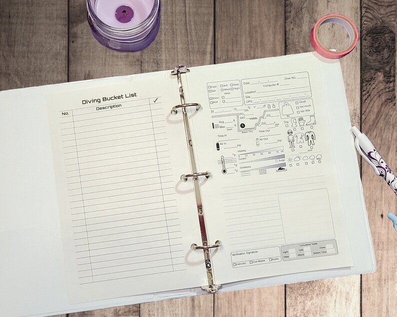 Recreational Scuba Dive Log Book Printable Pages for Half Letter Size Binders, Diving Bucket ...