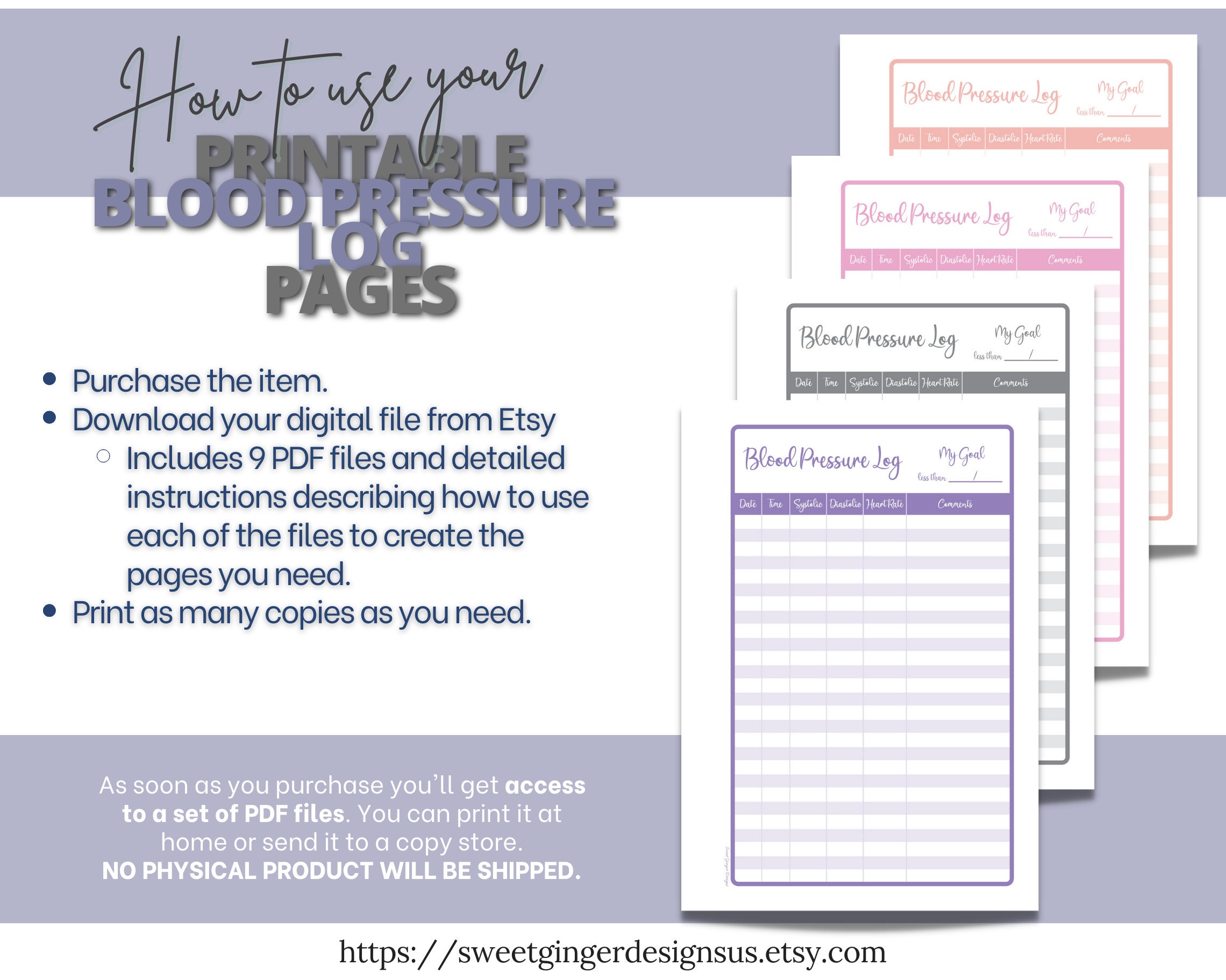 Printable Blood Pressure Tracking Log for A5 Sized Planners, Binders ...