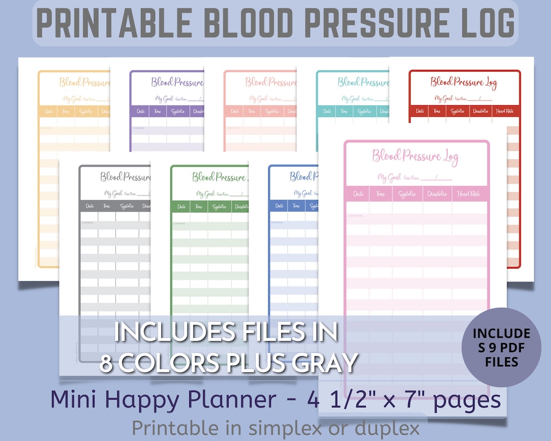 Printable Blood Pressure Tracking Log for Mini Happy Planners or Other ...