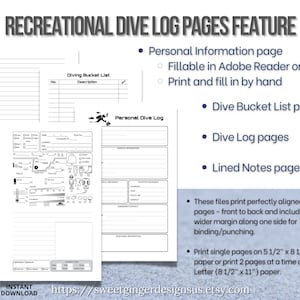 Scuba Dive Log Book Printable: Half Letter Size, Bucket List (fillable ...