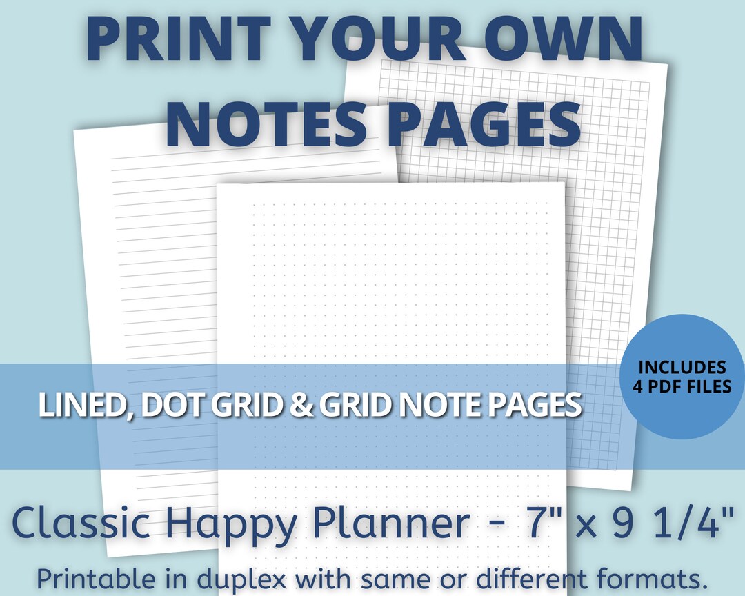 Printable Planner Refill for Lined, Graph/grid and Dot Grid Note Pages ...