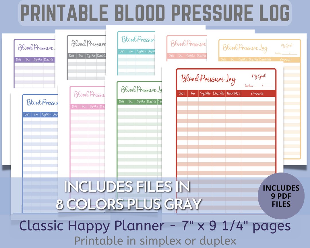 Printable Blood Pressure Tracking Log for Classic Happy Planner and ...