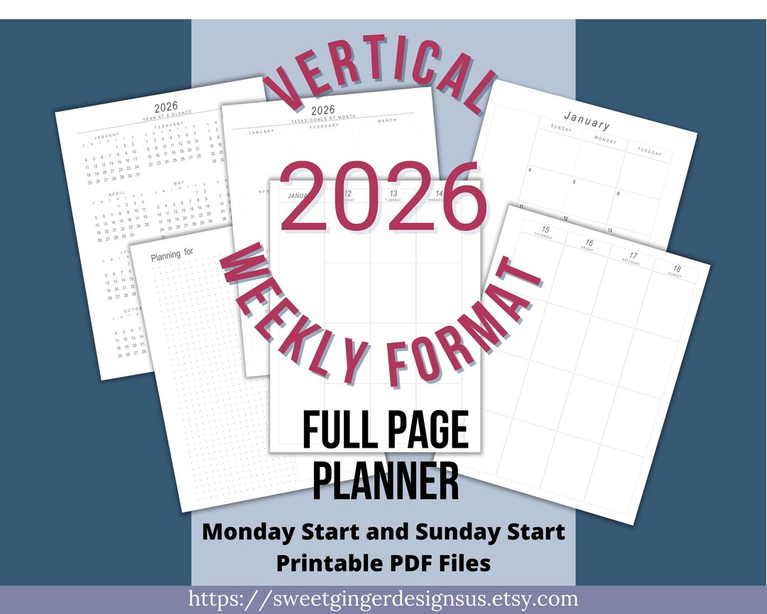 2026 Full Page Weekly Planner, Vertical Layout (digital Download) - Etsy