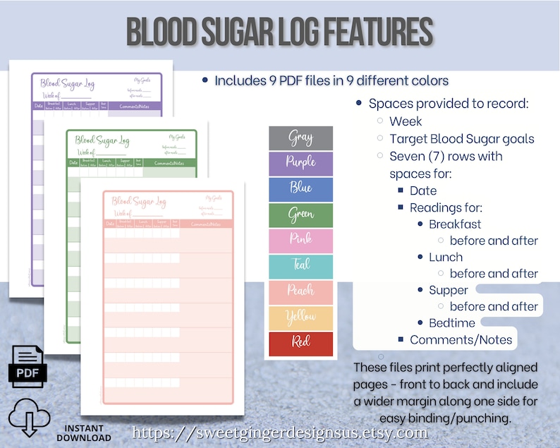 Printable Blood Sugar Tracking Log for A5 Sized Planners, Binders and ...