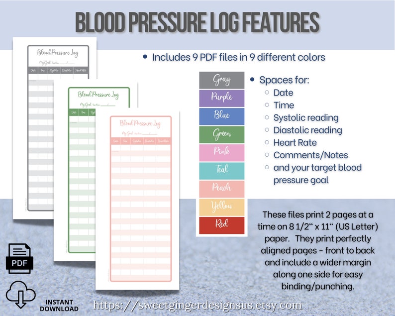 Printable Blood Pressure Tracking Log for Skinny Classic Happy Planners ...