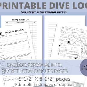 Recreational Scuba Dive Log Book Printable Pages for Half Letter Size ...
