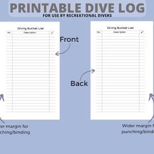 Recreational Scuba Dive Log Book Printable Pages for Half Letter Size ...