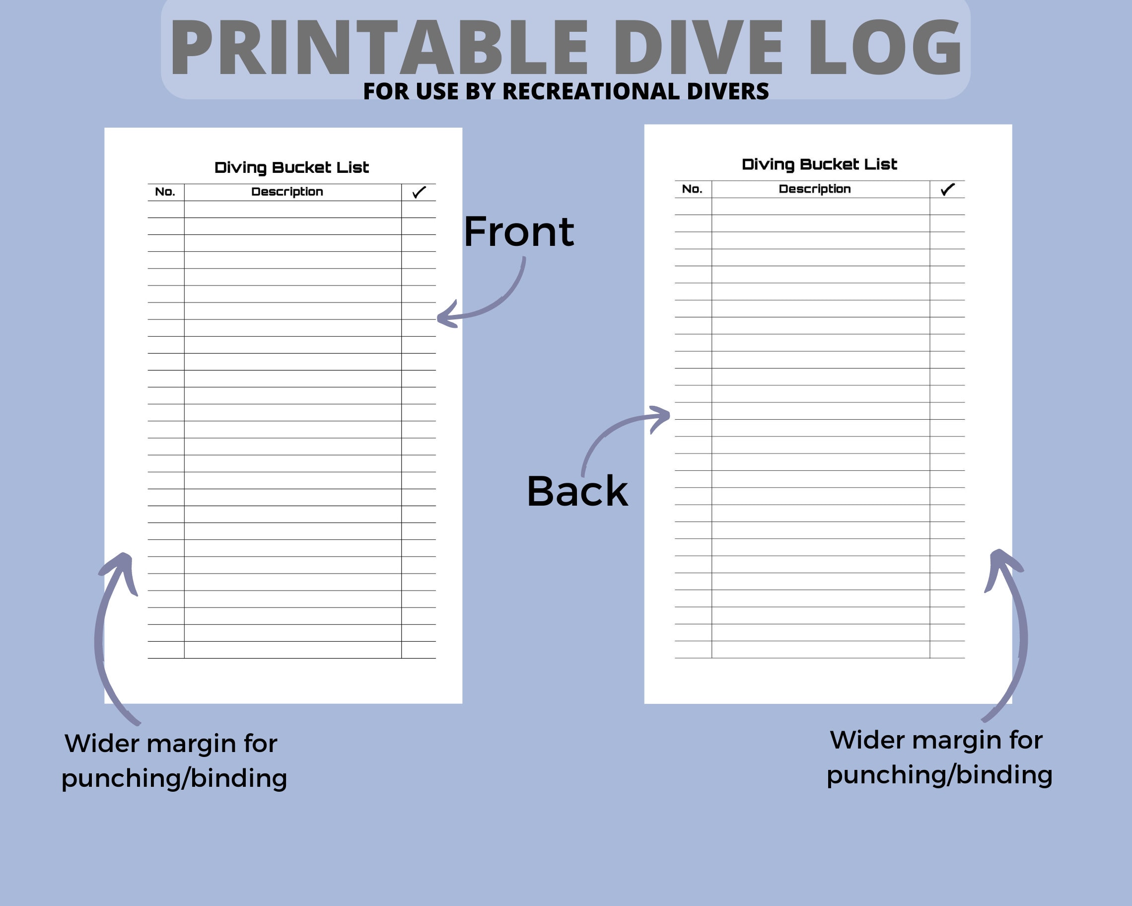 Recreational Scuba Dive Log Book Printable Pages for Half Letter Size ...