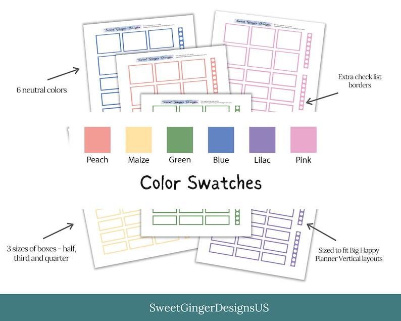 Printable Download of Functional Planner Boxes, Colorful Spa Palette ...