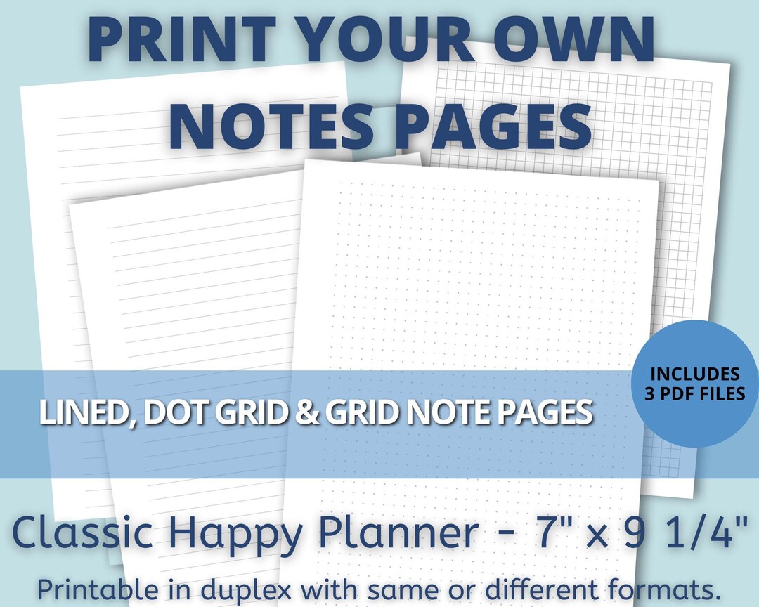 Printable Planner Refill for Lined, Graph/grid and Dot Grid Note Pages ...