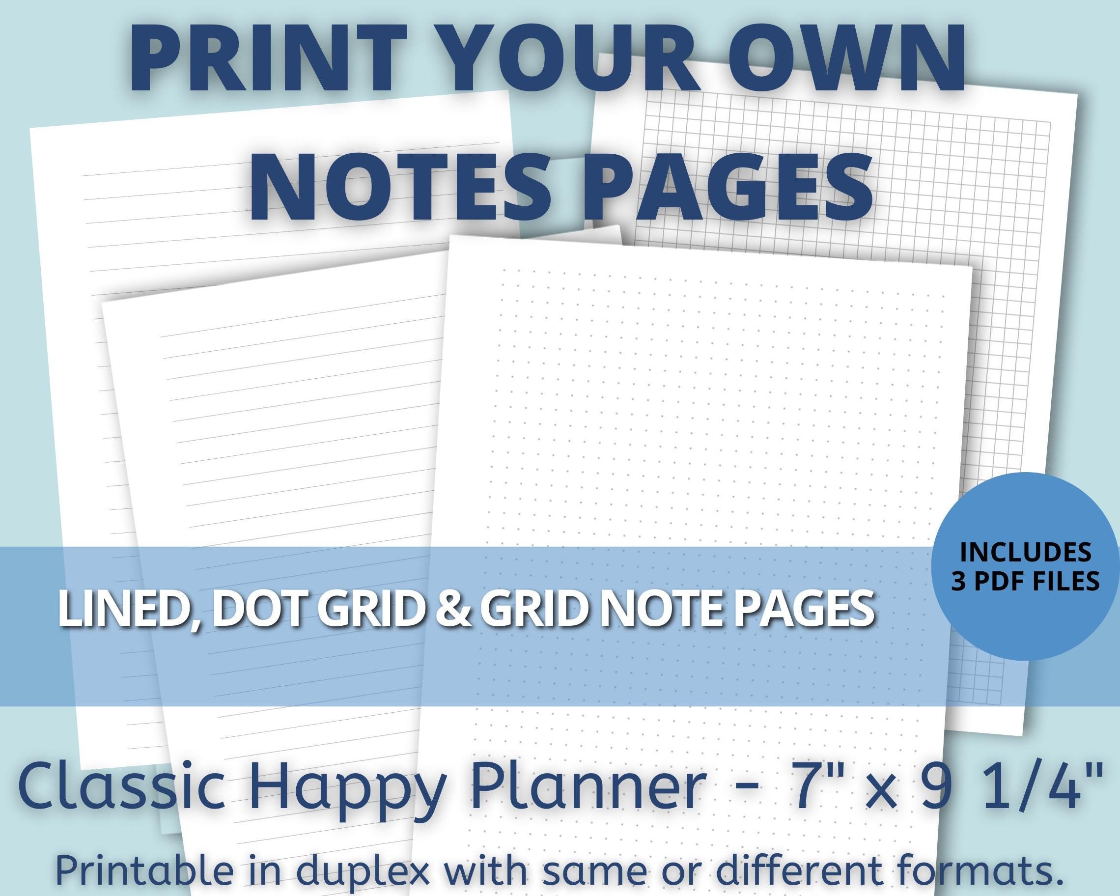 Printable Planner Refill for Lined, Graph/grid and Dot Grid Note Pages ...