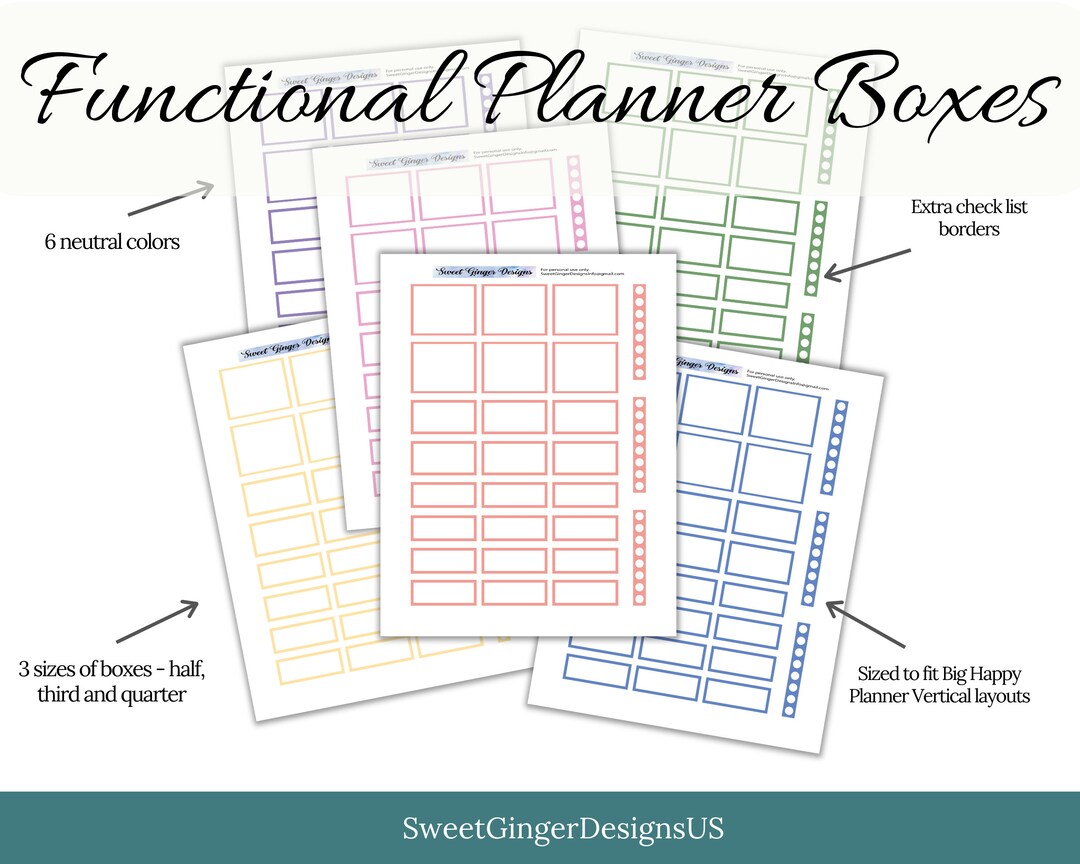 Printable Download of Functional Planner Boxes, Colorful Spa Palette ...