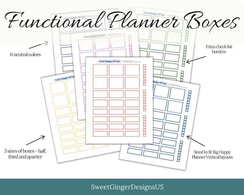 Printable Download of Functional Planner Boxes, Colorful Spa Palette ...