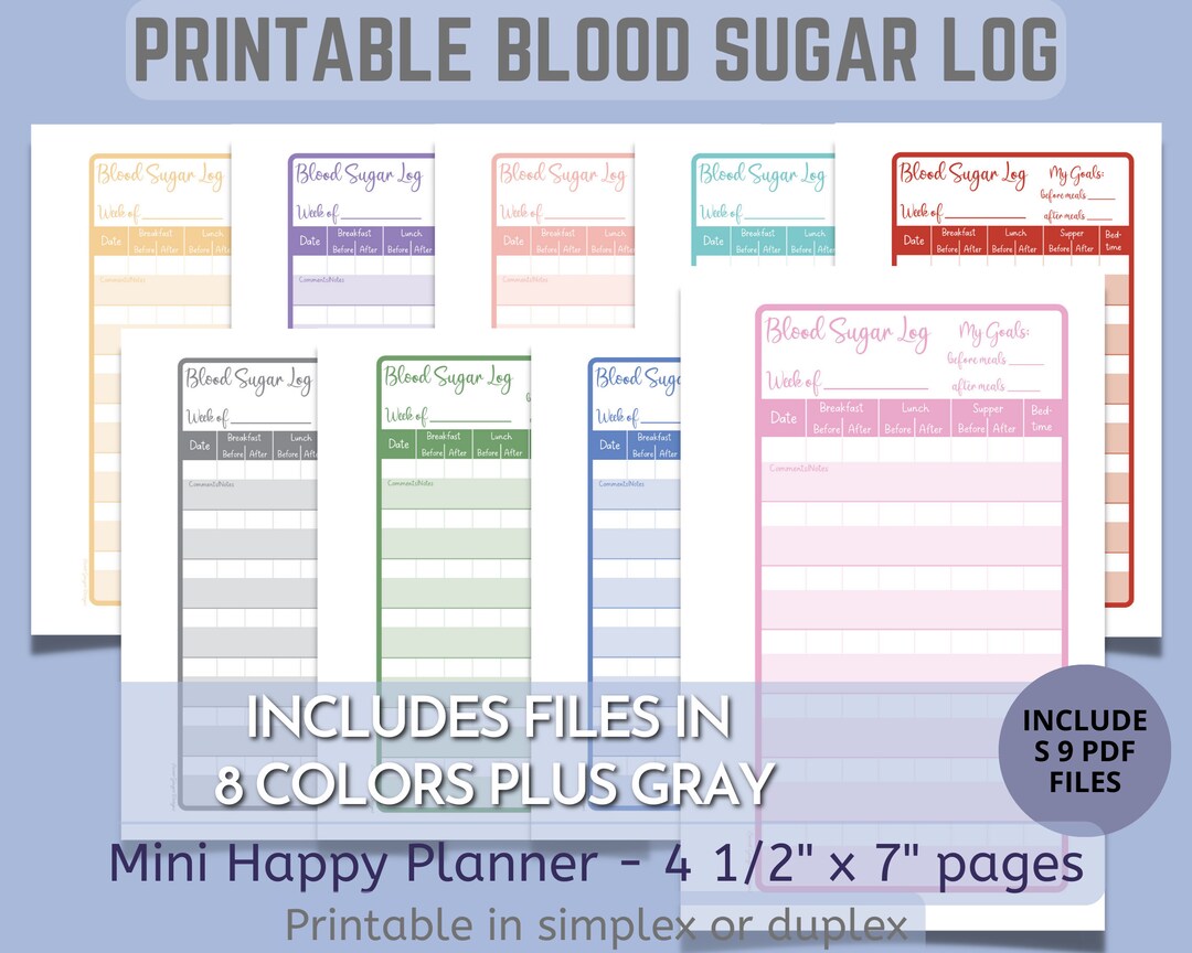 Printable Blood Sugar Tracking Log for Mini Happy Planners or Other 4 1 ...