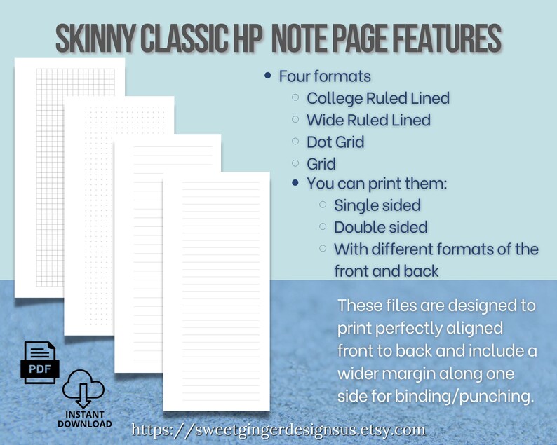 Skinny Classic Size Printable Planner Notes Pages Refill for Lined ...
