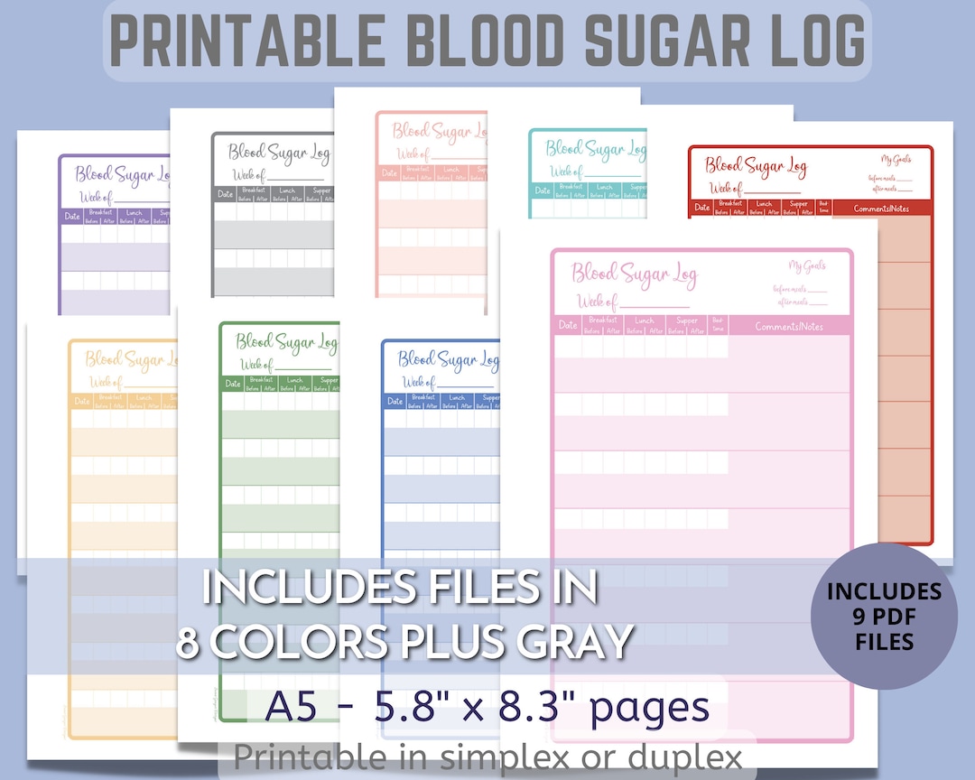 Printable Blood Sugar Tracking Log for A5 Sized Planners, Binders and ...