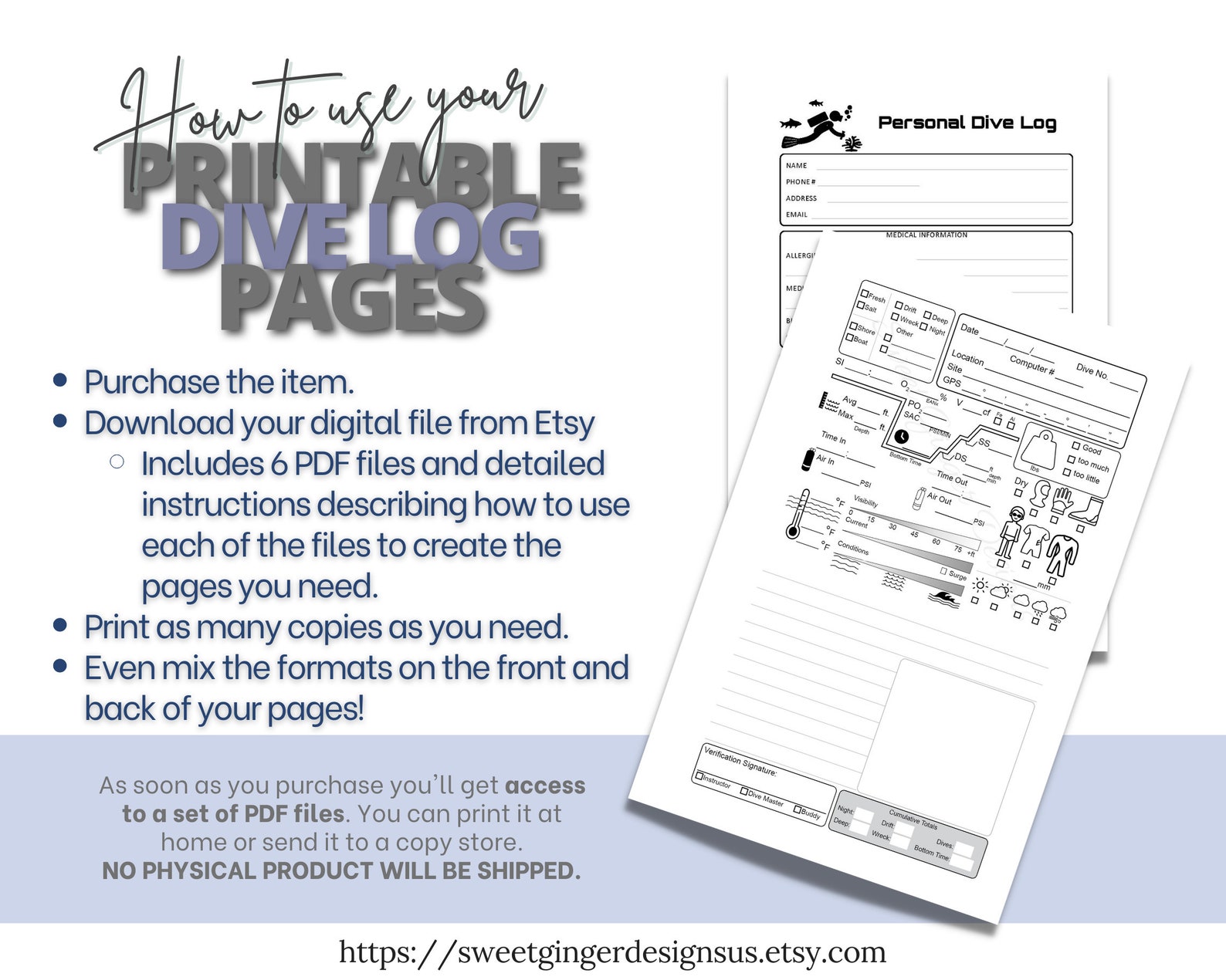 Recreational Scuba Dive Log Book Printable Pages for Half Letter Size ...