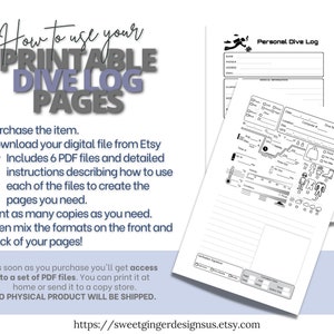 Recreational Scuba Dive Log Book Printable Pages for Half Letter Size ...