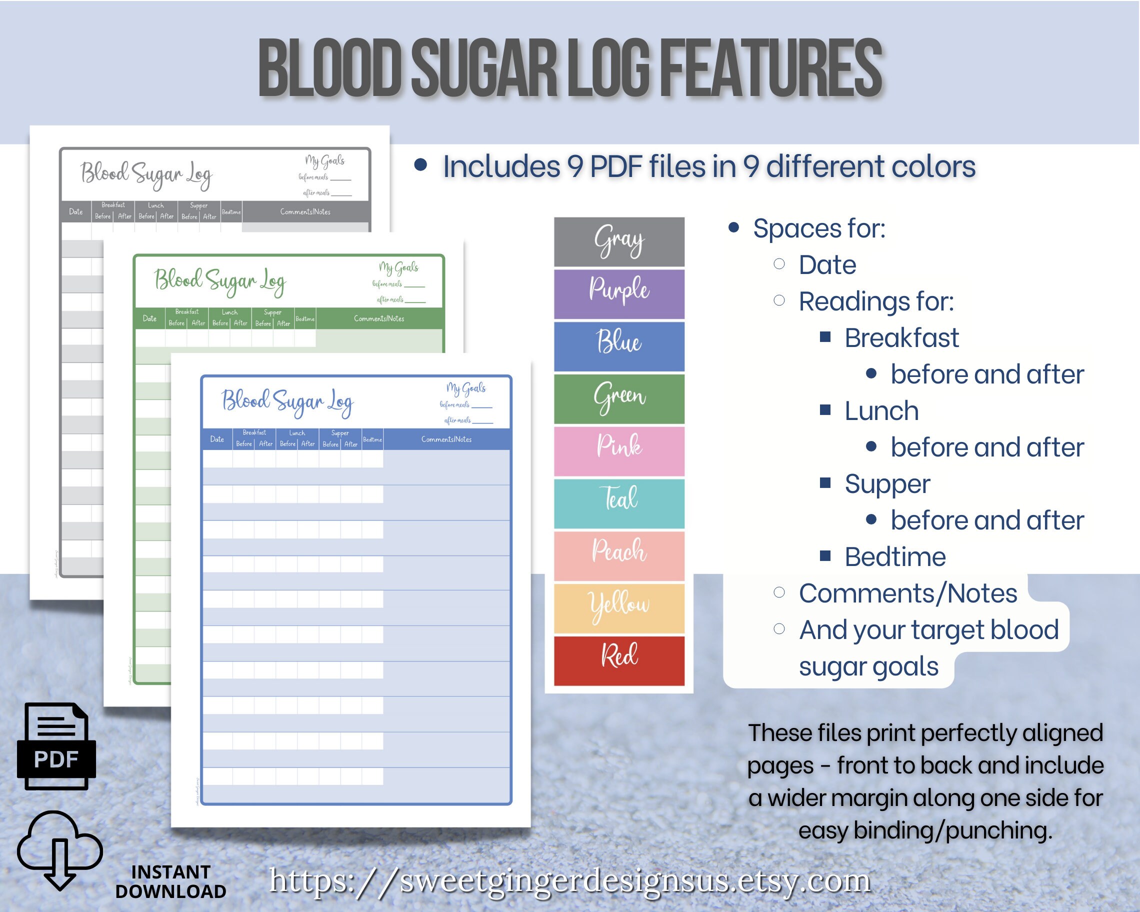 Printable Blood Sugar Tracking Log for Big Happy Planner and Other Full ...