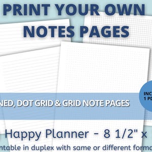 Printable Planner Note Pages: Graph, Dot Grid, Lined (big Happy Planner ...