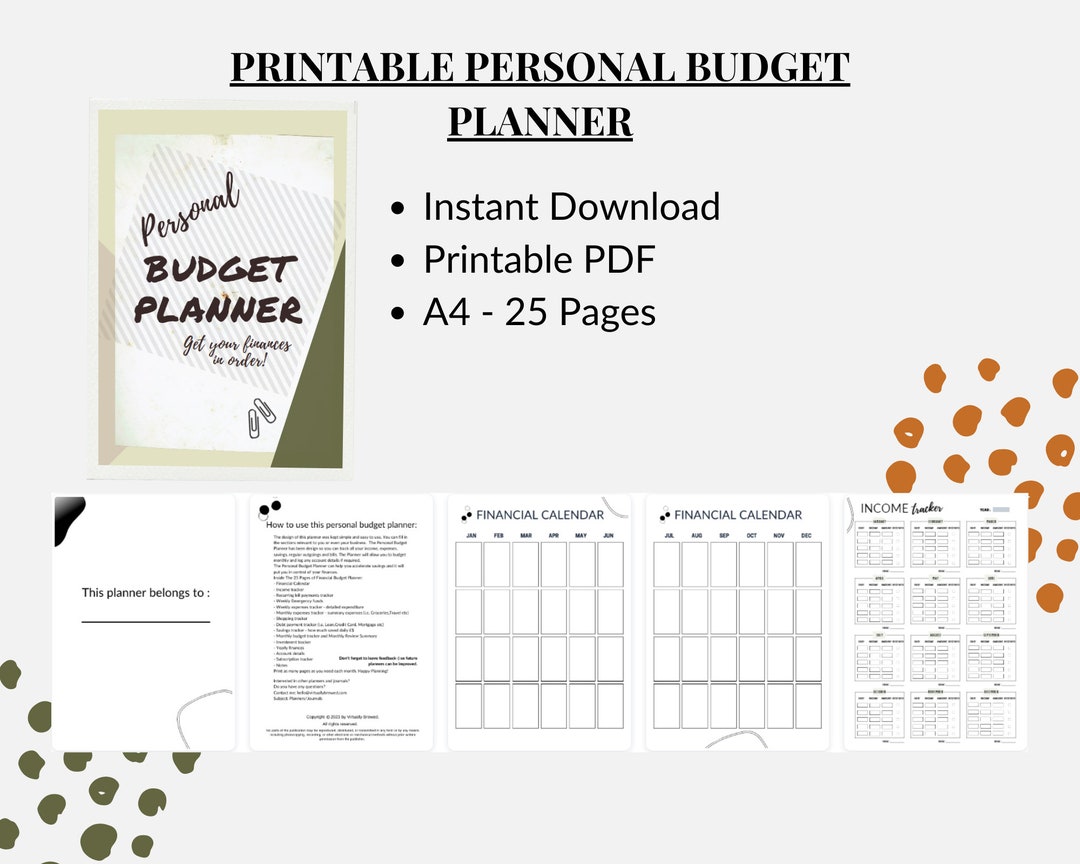 Printable Personal Budget Planner| Finance Planner| Expense and Income ...
