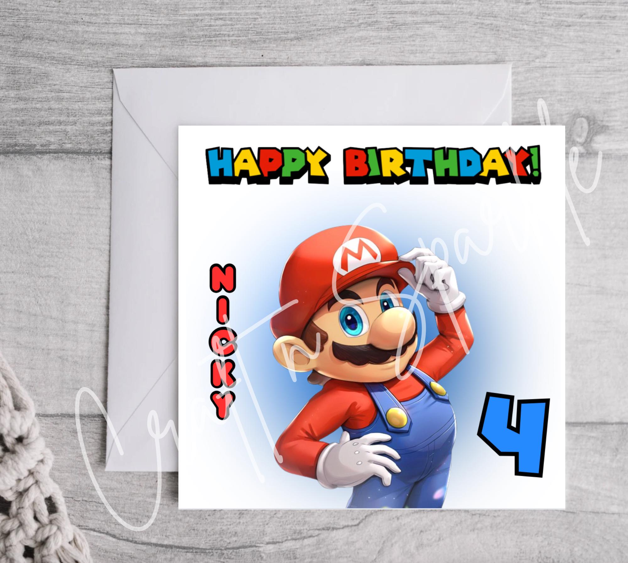 Super Mario Birthday Card | Personalised Card | Age Card | Family ...