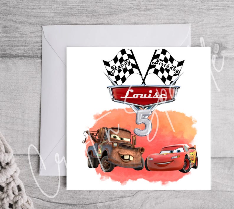 Disney Cars Lightning Mcqueen Birthday Card Tow Mater Disney Card for ...