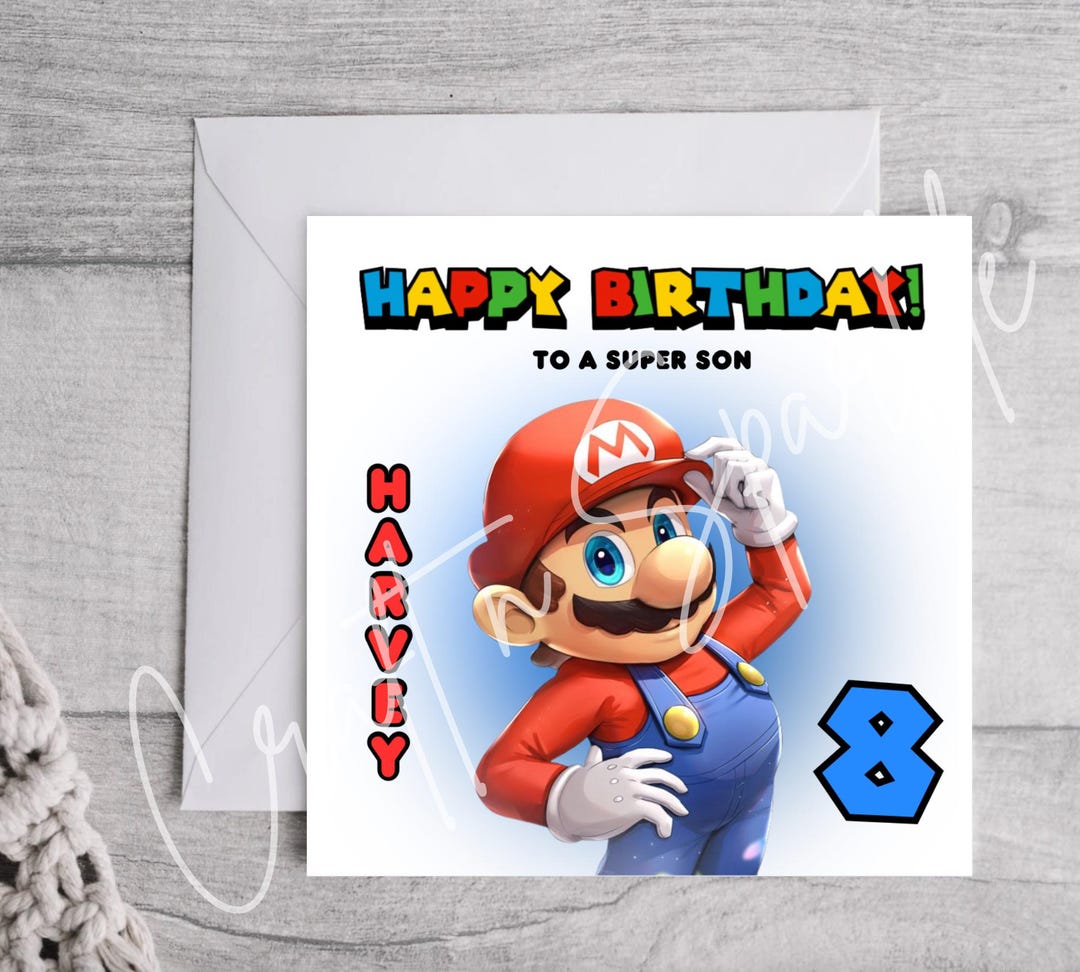 Super Mario Birthday Card | Personalised Card | Age Card | Family ...