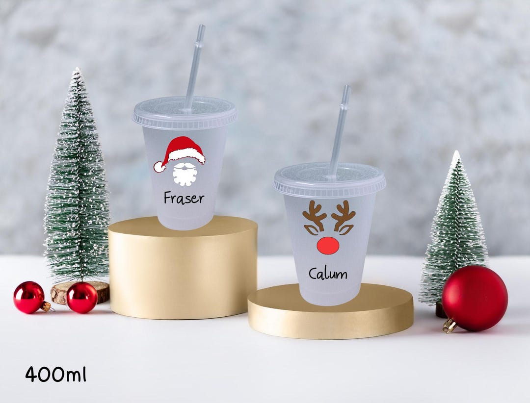 Personalised Kids Christmas Cold Cup With Straw | Santa, Reindeer, or ...