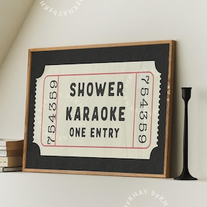 Shower Karaoke Ticket Horizontal Print Black Bathroom Retro Cream ...
