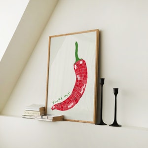 Disco Ball Chilli Print You're Hot Kitchen Wall Art Chili Pepper Poster ...