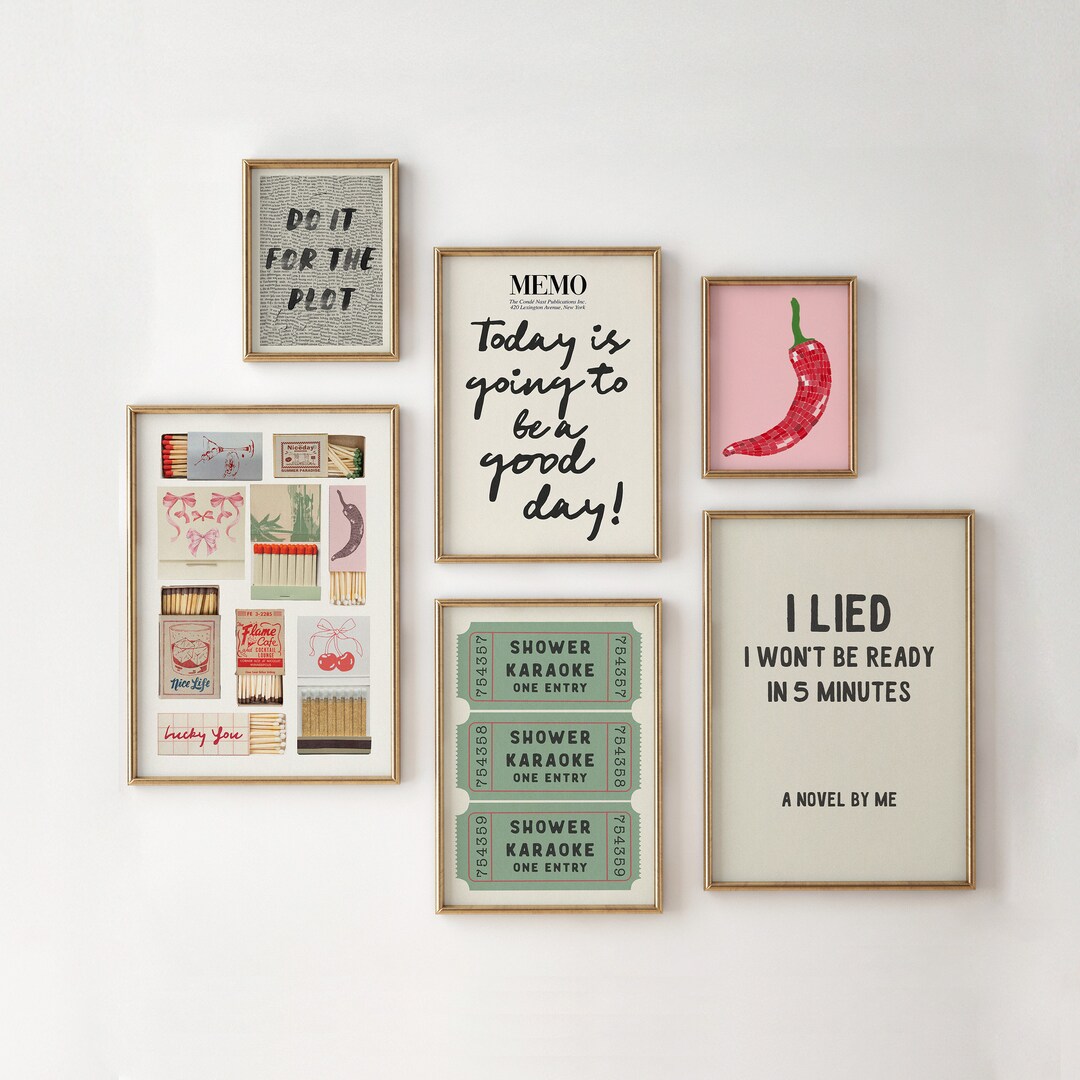 Pink Green Quote Print Set of 6 Cute Trendy Gallery Wall Disco Chilli ...