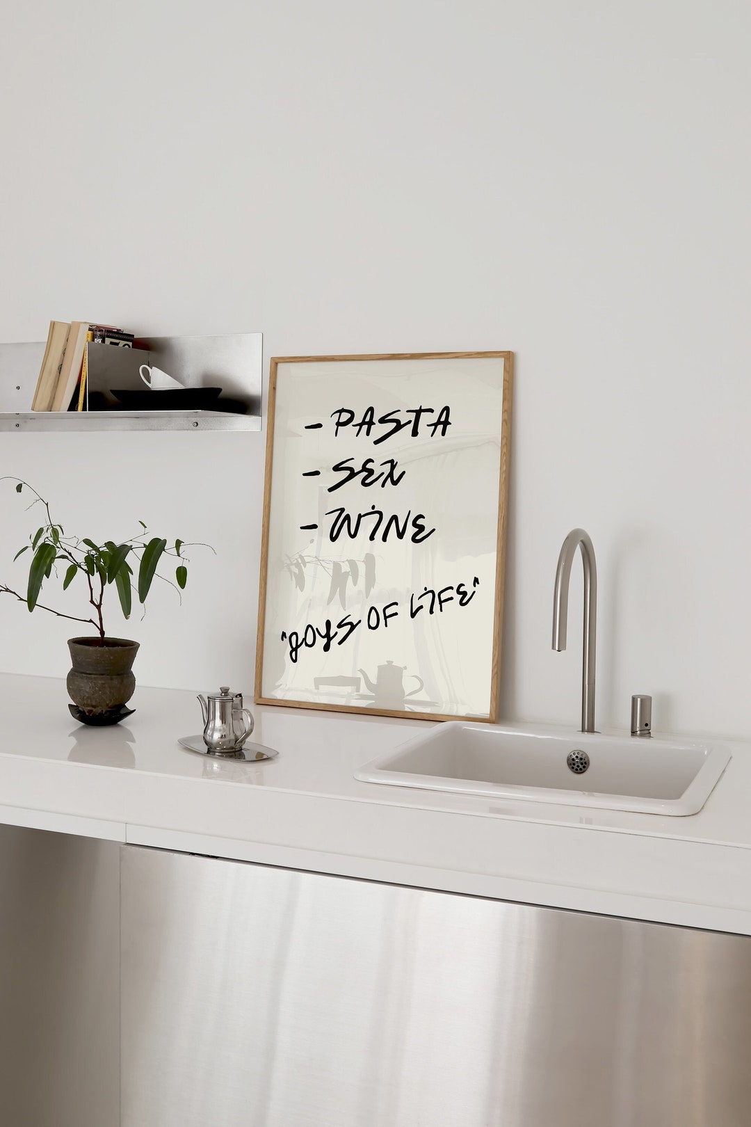 Pasta Sex Wine The Joys Of Life Poster Typography Funny Quote Print Black And White Digital