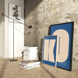 OK Typography Set of 2 Art Print, Blue Trendy Retro Wall Art, Mid ...