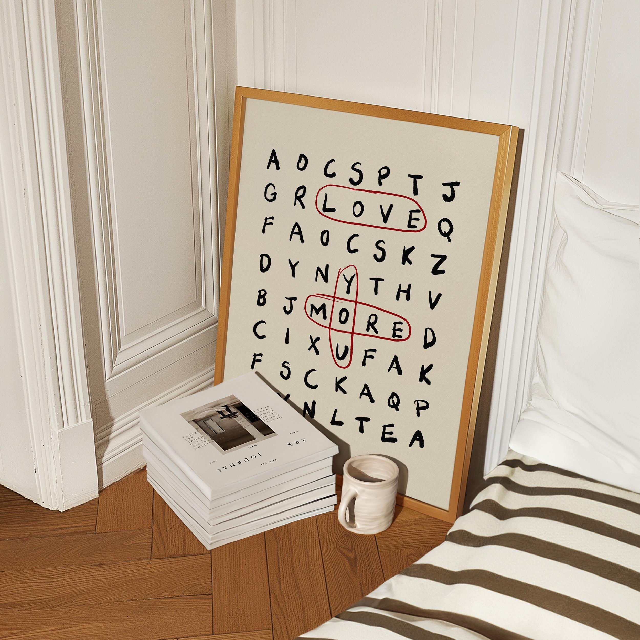 Love You More Print, Crossword Valentine Anniversary Gift, Trendy ...