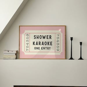 Shower Karaoke Ticket Horizontal Print Bathroom Retro Pink Cream ...