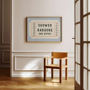 Shower Karaoke Ticket Horizontal Print Bathroom Retro Blue Aesthetic ...