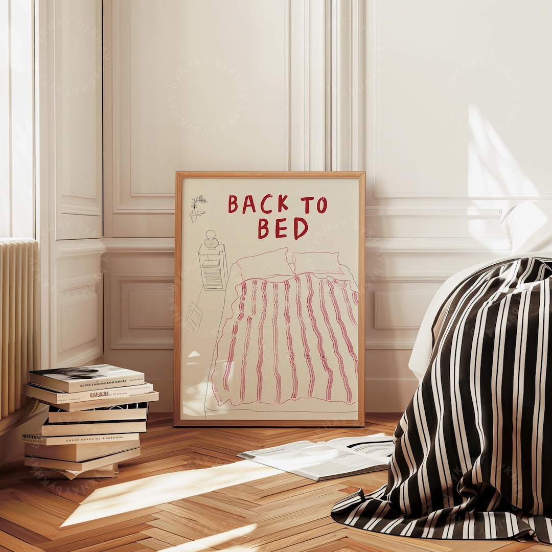 Back to Bed Bed Print, Bedroom Stripe Cute Mid Century Modern, Line ...