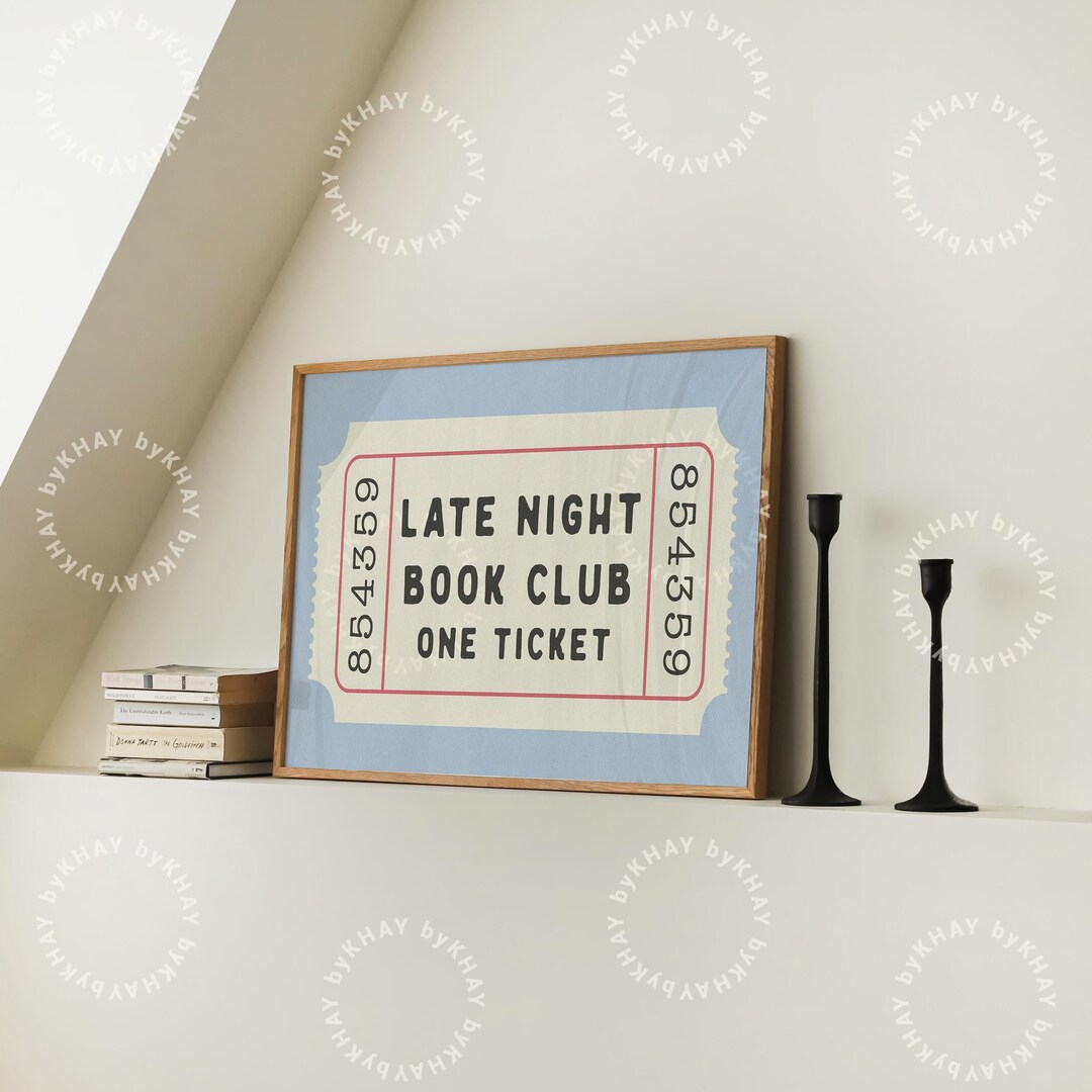 Late Night Book Club Ticket Horizontal Print Blue Bedroom Retro ...