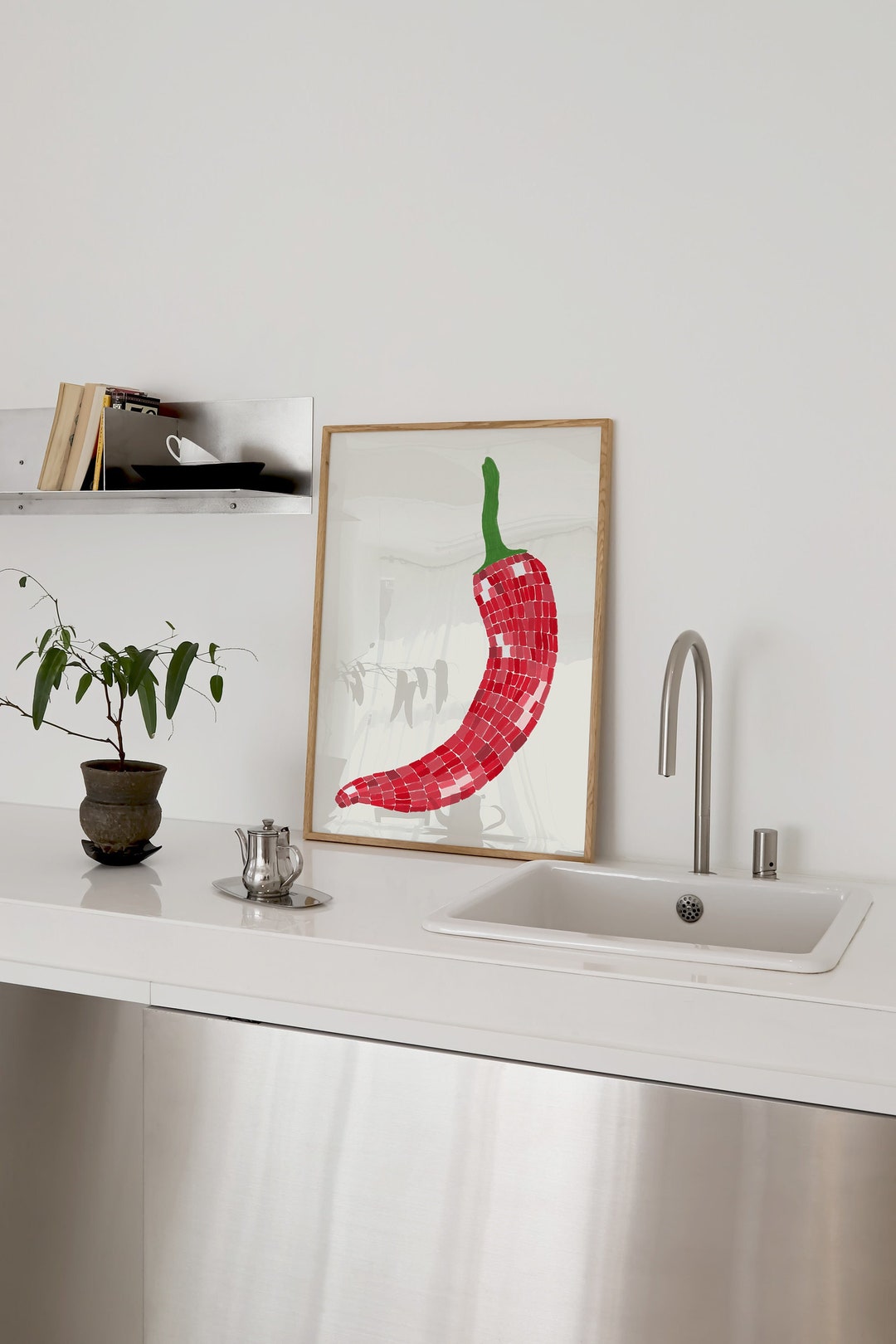 Disco Ball Chilli Print Kitchen Wall Art Chili Pepper Poster Trendy ...