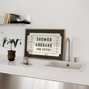 Shower Karaoke Ticket Horizontal Print Black Bathroom Retro Cream ...