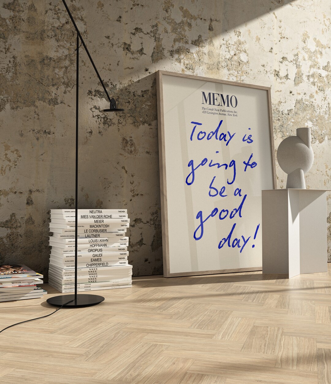 Good Day Memo Print Blue Guest Check Positive Wall Art Trendy Retro ...