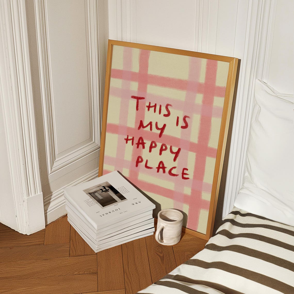 FRAMED This is My Happy Place Print, Positive Pink Red Quotes ...