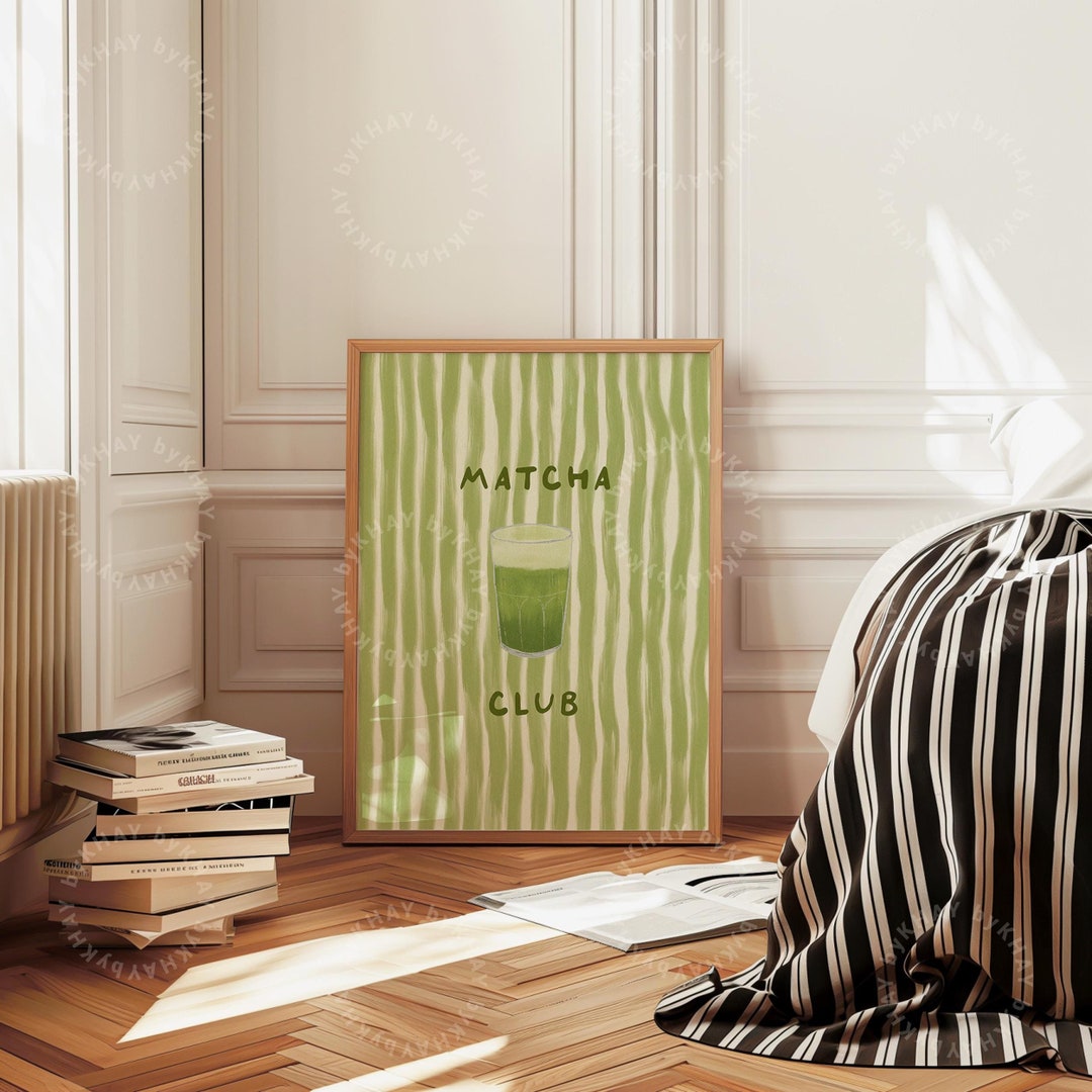 Matcha Club Print, Kitchen Decor Stripe Wall Art, Drink Poster Trendy ...