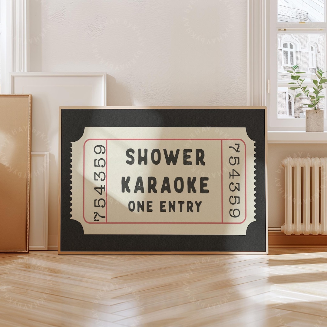 FRAMED Shower Karaoke Ticket Horizontal Print Black Bathroom Retro ...