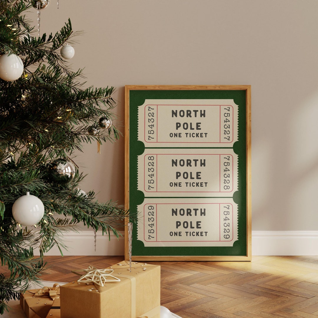 North Pole Ticket Print Green Cream Festive Decor Christmas Holiday ...