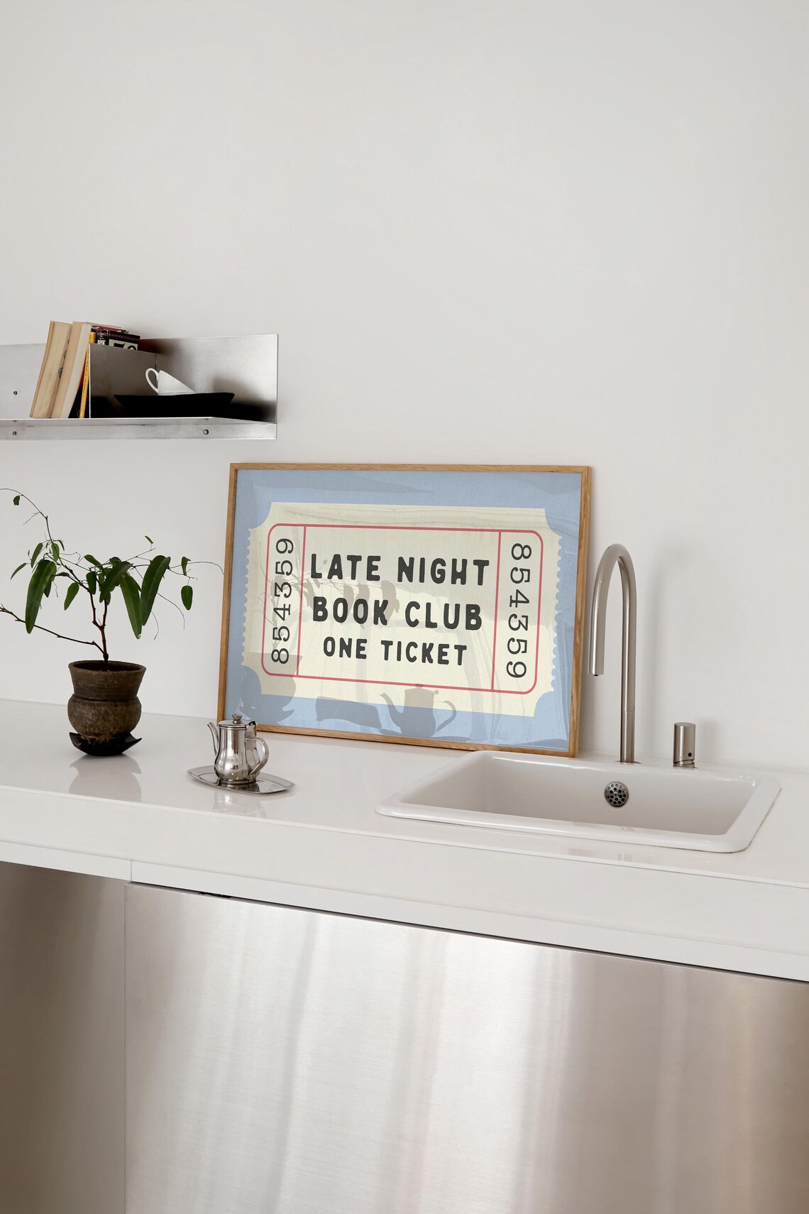 Late Night Book Club Ticket Horizontal Print Blue Bedroom Retro ...