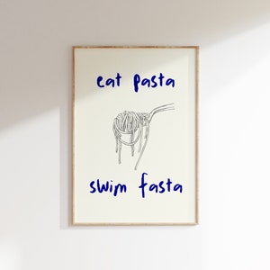 Spaghetti Art Pasta Poster Trendy Retro Wall Art Giclée Print, Swimming ...