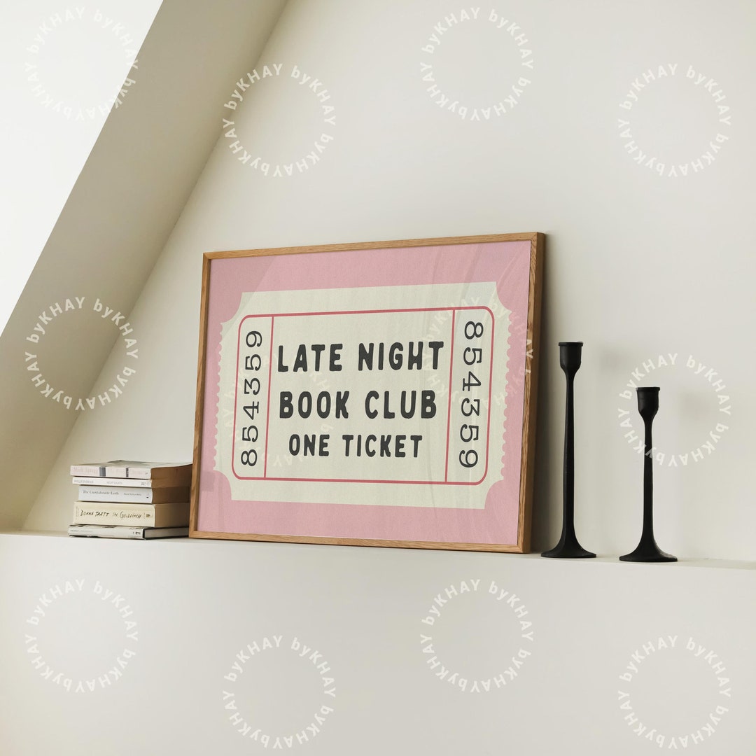 Late Night Book Club Ticket Horizontal Print Pink Bedroom Retro ...